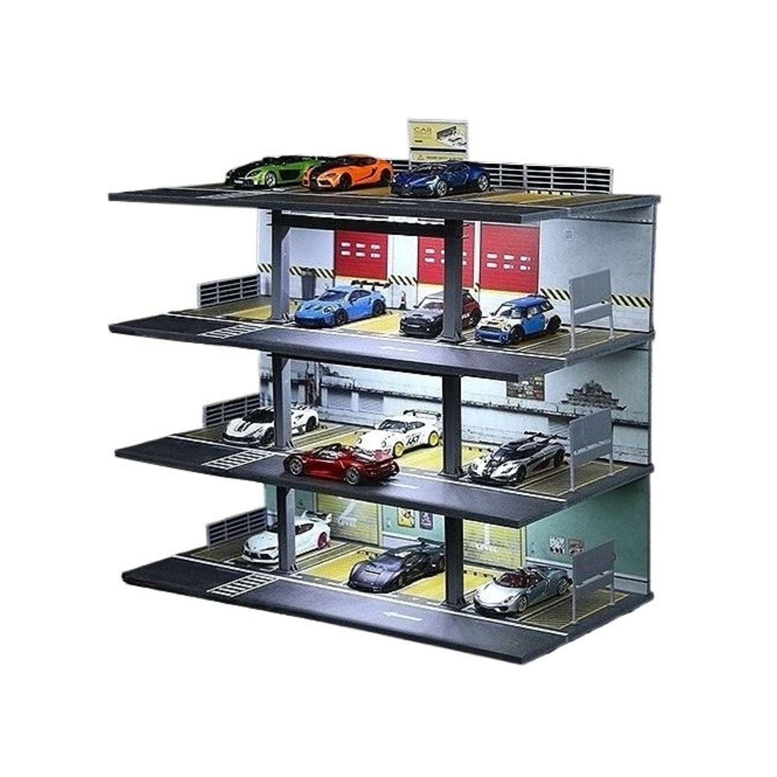 Diorama 1:64 Car Garage Model, LED Lighting Multi-Story Parking Lot ...