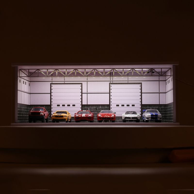 Diorama 1:64 Car Garage Model LED Lighting Parking Lot Scene Display ...