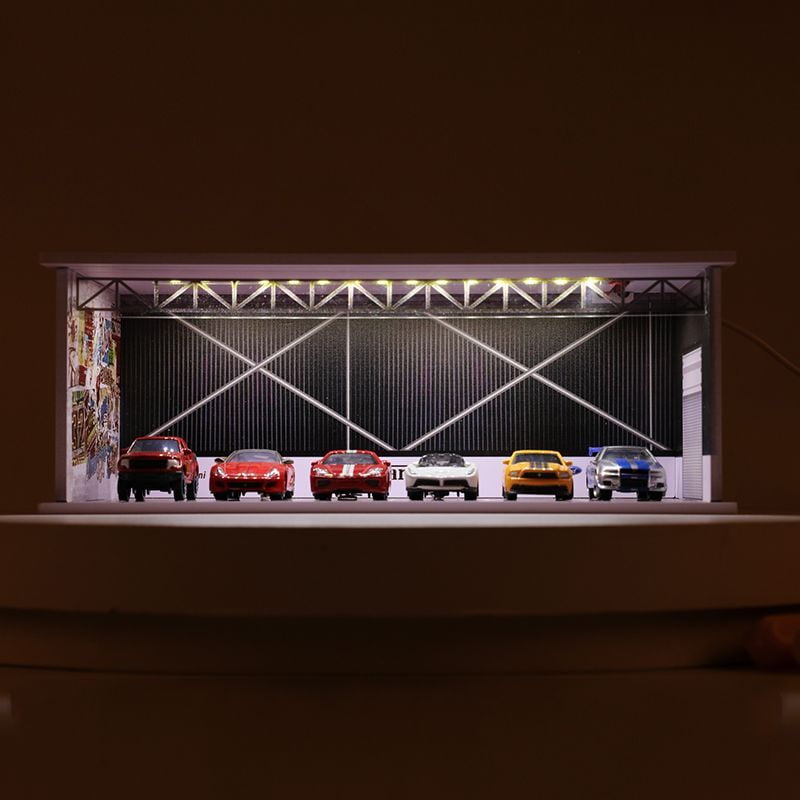 Diorama 1:64 Car Garage Model LED Lighting Parking Lot Scene Display ...