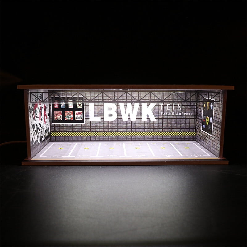 Diorama 1:64 Car Garage Model LED Lighting Parking Lot Scene Display ...