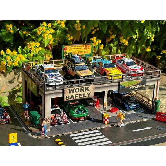 Diorama 1/64 Diecast Car Garage Model, LED Lighting 2-Layer Parking Lot ...