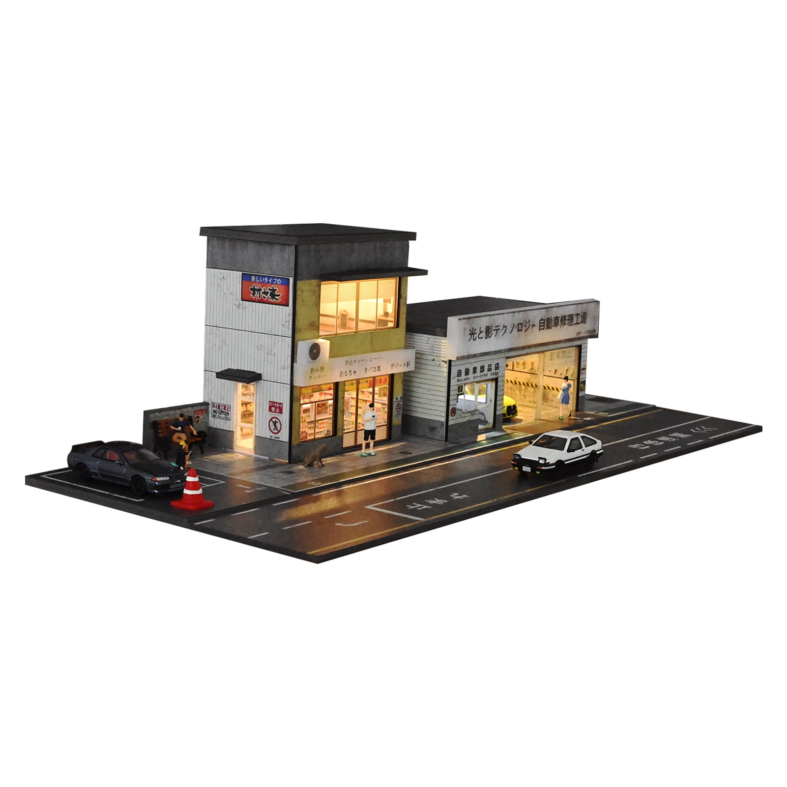 Diorama 1/64 Diorama Car Garage Model LED Lighting City Car Parking Lot ...