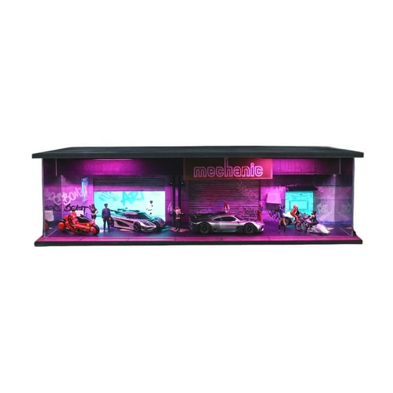 Diorama 1/64 Punk Style Garage Model, Coloful LED Lighting Parking Lot ...