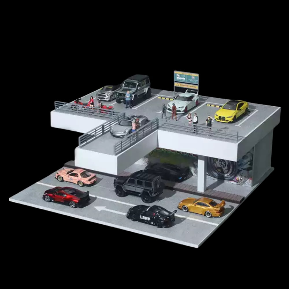 Diorama 1/64 Scale Car Garage Model, Double Fenced Open Parking Lot ...