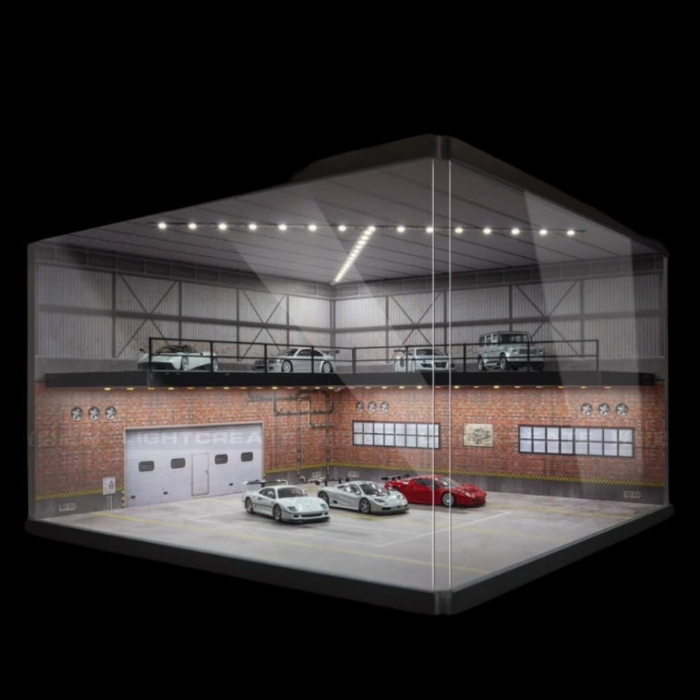 Diorama 1/64 Scale Double-Decker Car Garage Showroom w/LED Lights ...