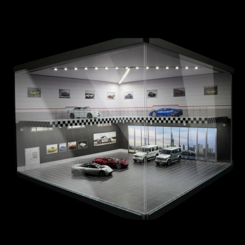 Diorama 1/64 Scale Double-Decker Garage Model, Car Showroom w/LED ...