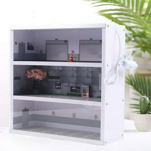 Diorama Car Garage Model Display Cabinet 1/64 Parking Lot Lighting ...