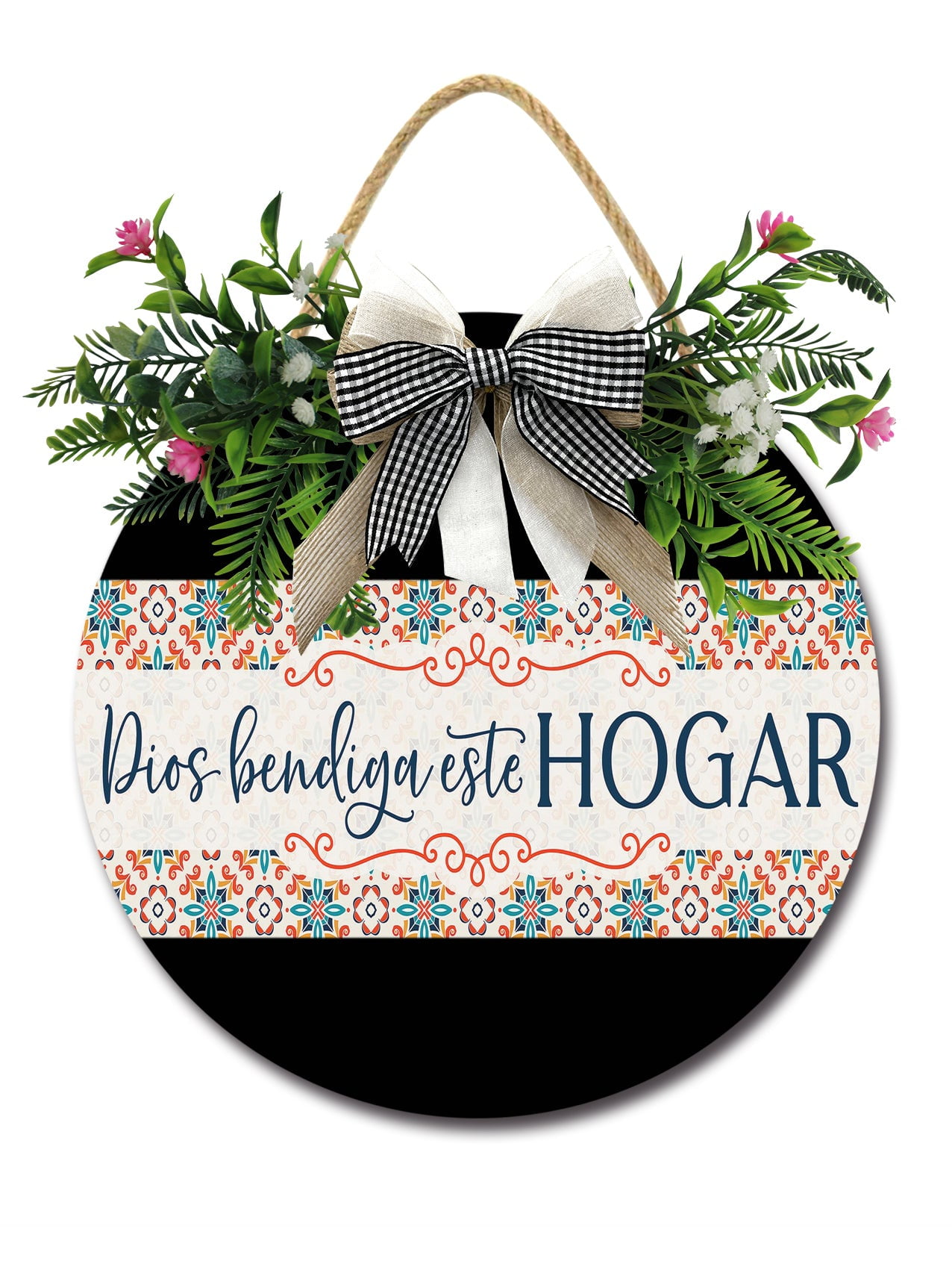 Dios Bendiga Este Hogar Front Door Sign Funny Wreaths Hanging Wooden ...