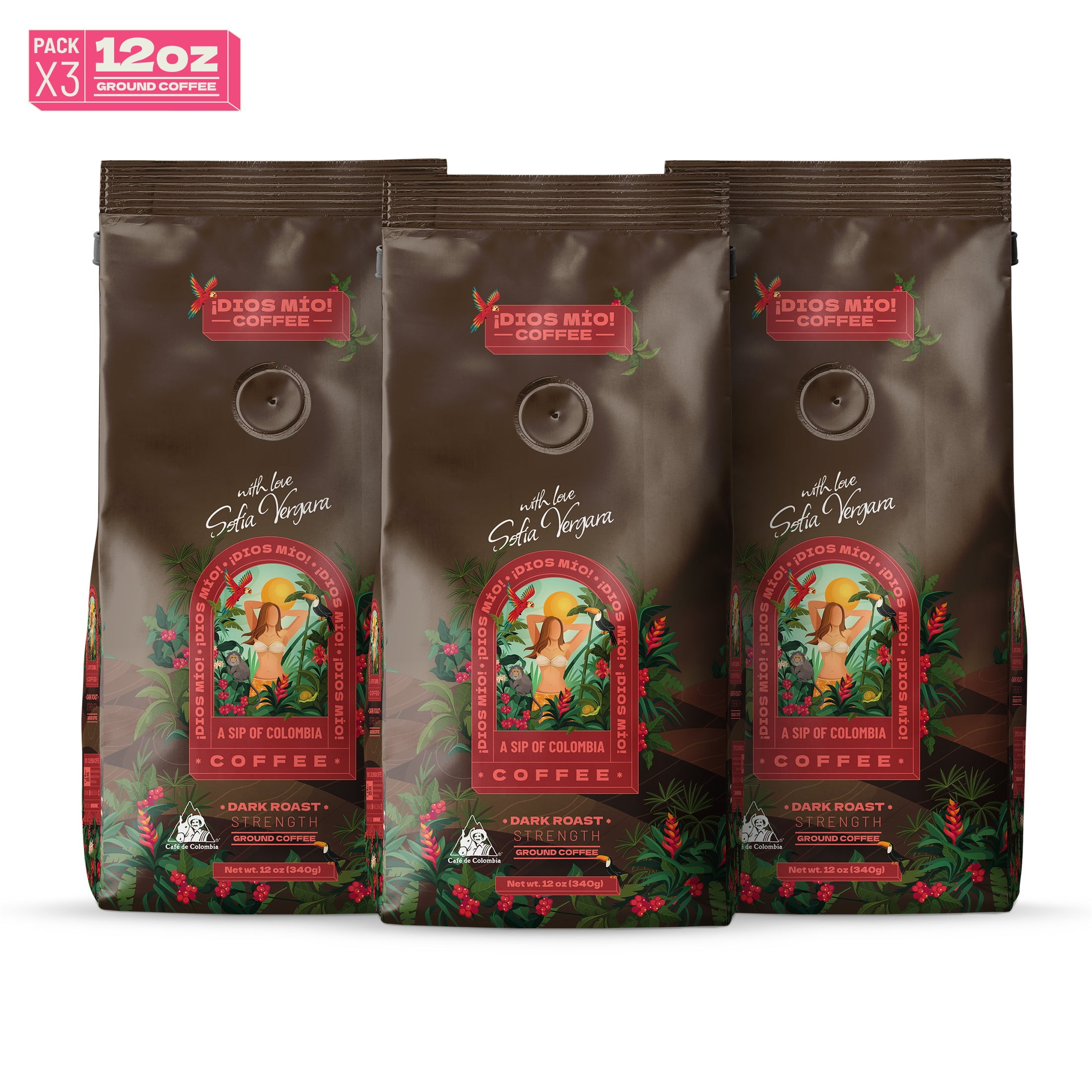 Dios Mio Coffee by Sofia Vergara, Premium Ground Colombian Coffee, Dark ...