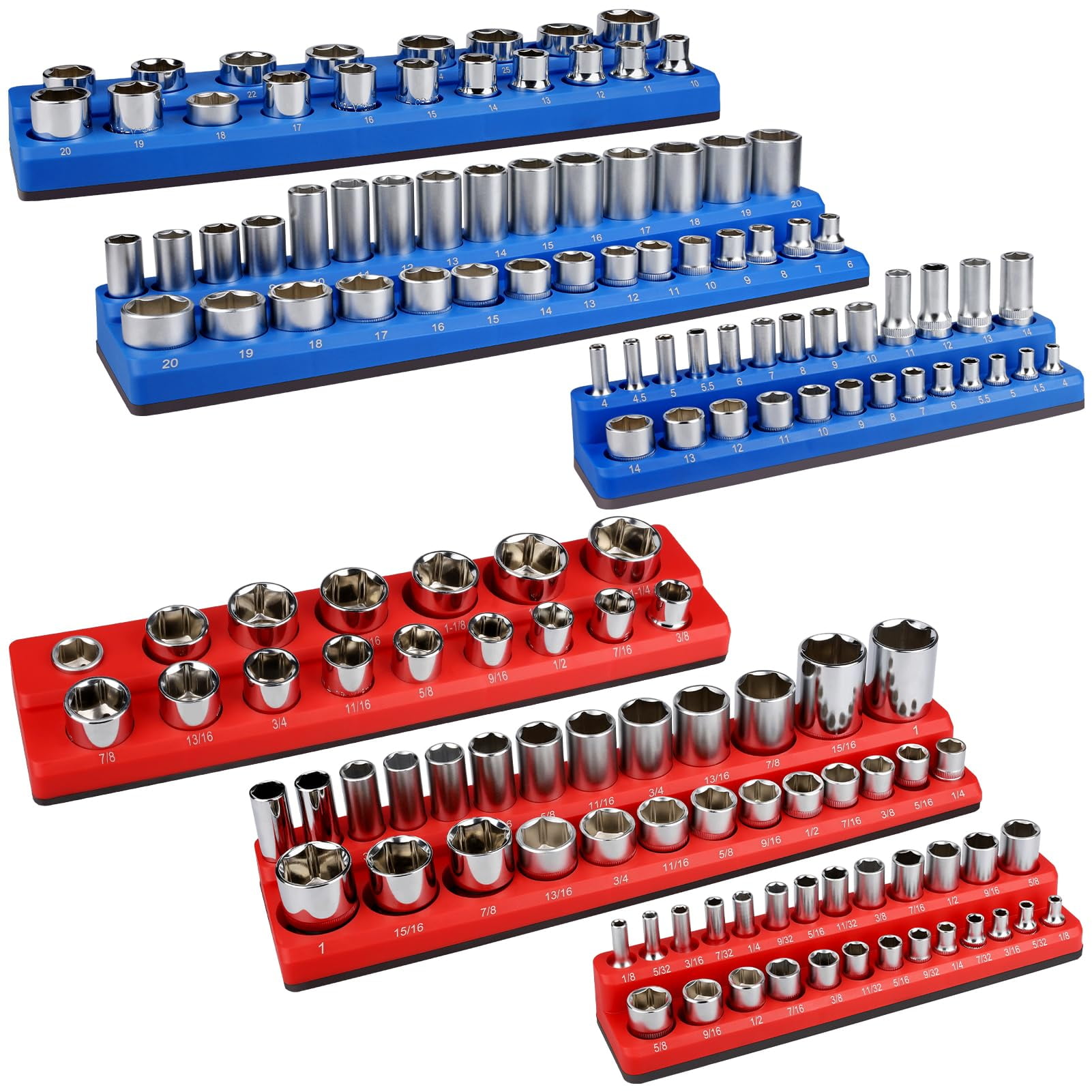 Dioty Magnetic Socket Organizer Set, 6-Piece Magnetic Socket Tray ...