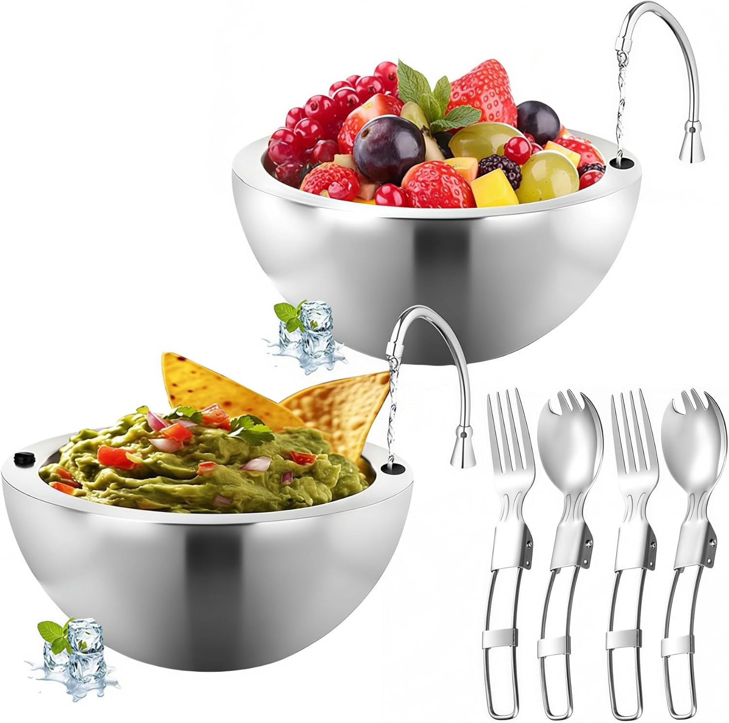 Dip Chiller Bowl with Ice Base -Stainless Steel Double Walled Insulated ...