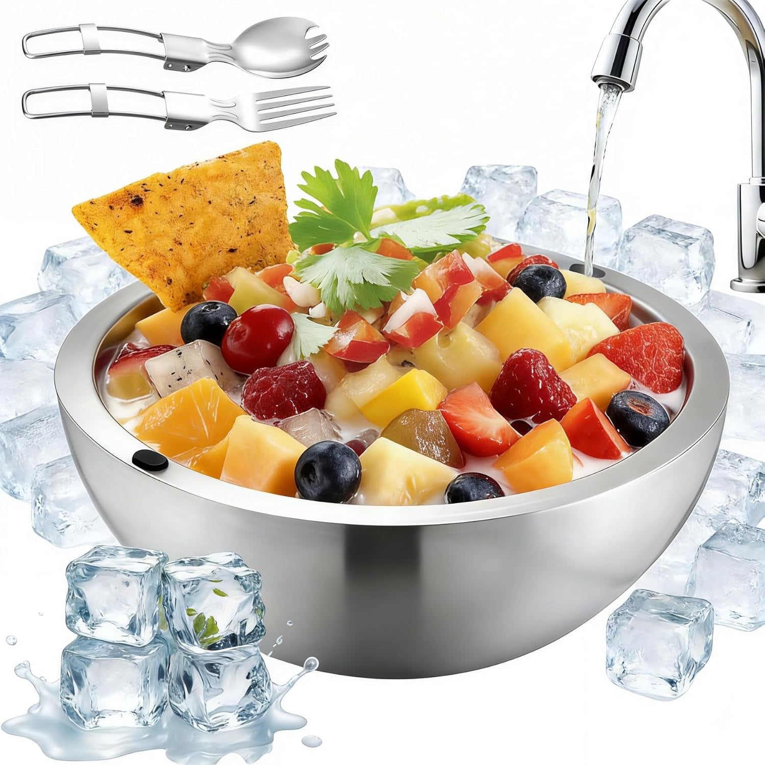 Dip Chiller Bowl with Ice Base -Stainless Steel Double Walled Insulated ...