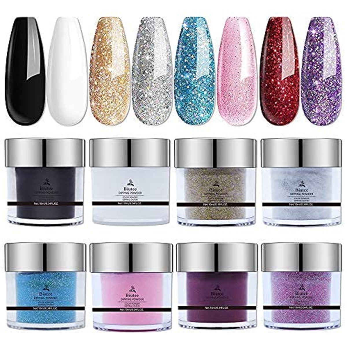 Dip Powder Glitter 8 Colors Pastel Acrylic Dipping Powder Starter Kit ...