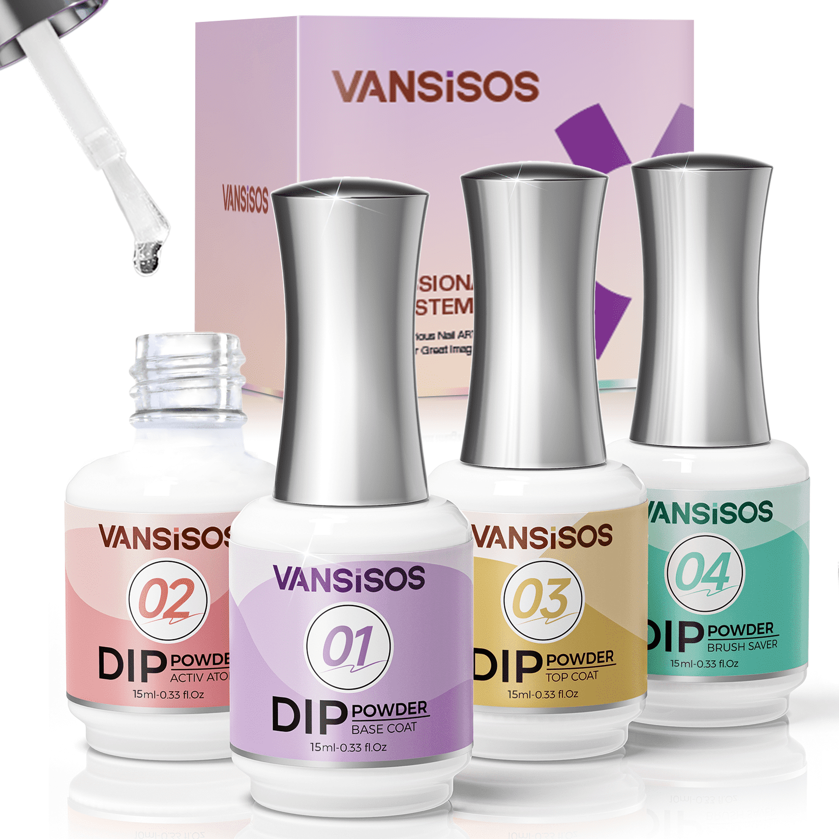 Dip Powder Liquid Set: 4PCS Dip Nail Set With Top Coat Activator Base ...
