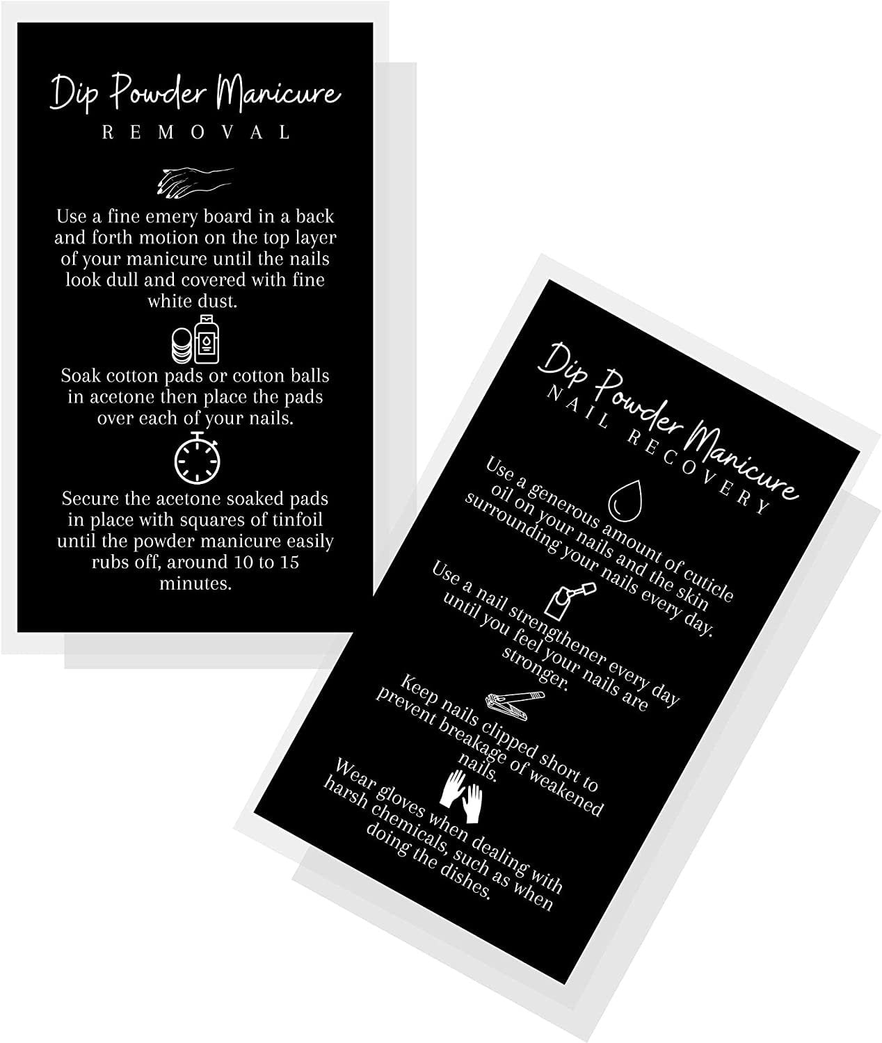 Dip Powder Manicure Removal & Nail Recovery Instruction Cards 50 Pack ...