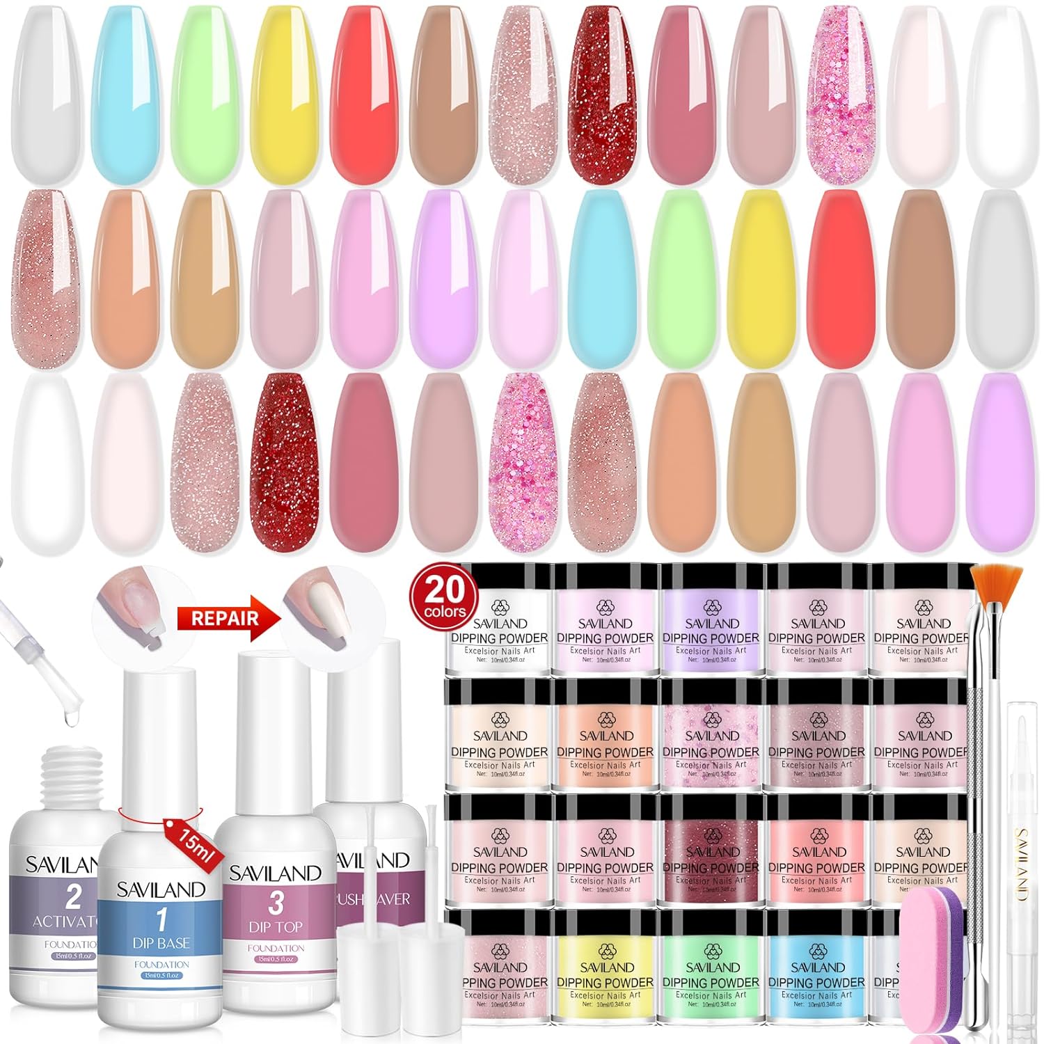 Dip Powder Nail Kit, 20 Transparent Color Dip Nails Powder Starter Kit ...