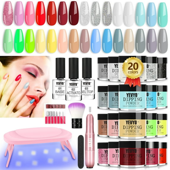 Dip Powder Nail Kit with Electric Drill & UV Light, 20 Color Acrylic ...