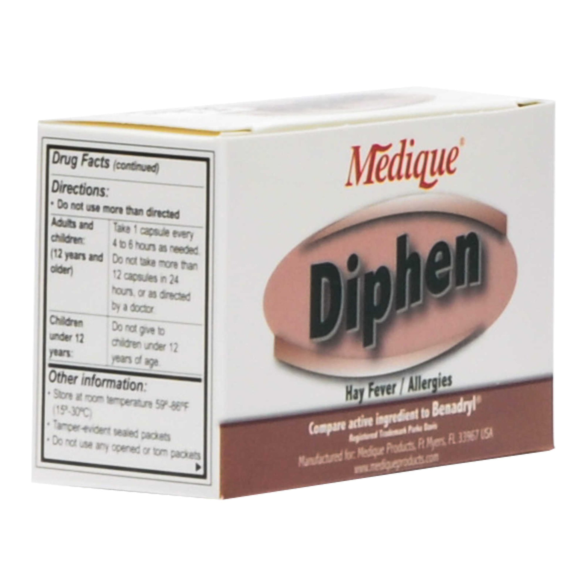 Diphen Allergy Relief 25 mg Diphenhydramine HCl Tablet, 24 per Box ...