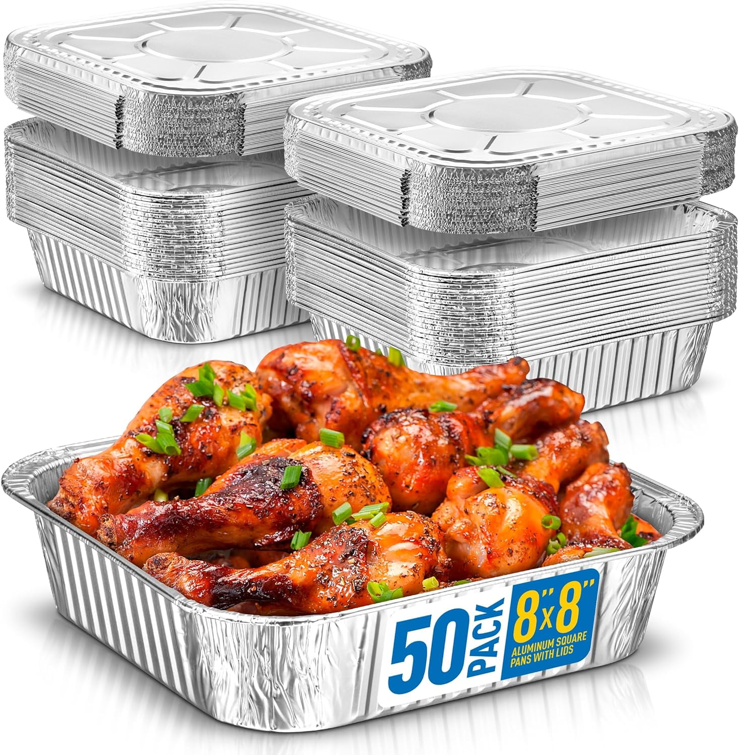 "Diplastible Deep Baking 8"" Square Disposable Aluminum Cake Pans with ...