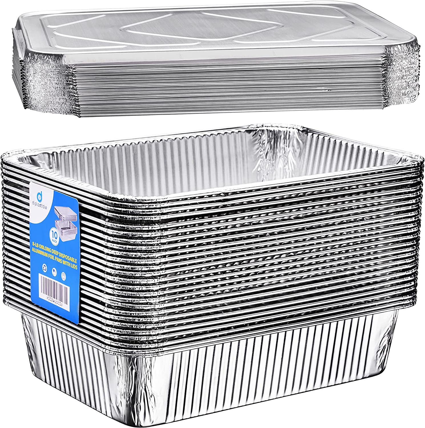Diplastible Oblong Disposable Aluminum Pans with Lids - 50 Pack ...