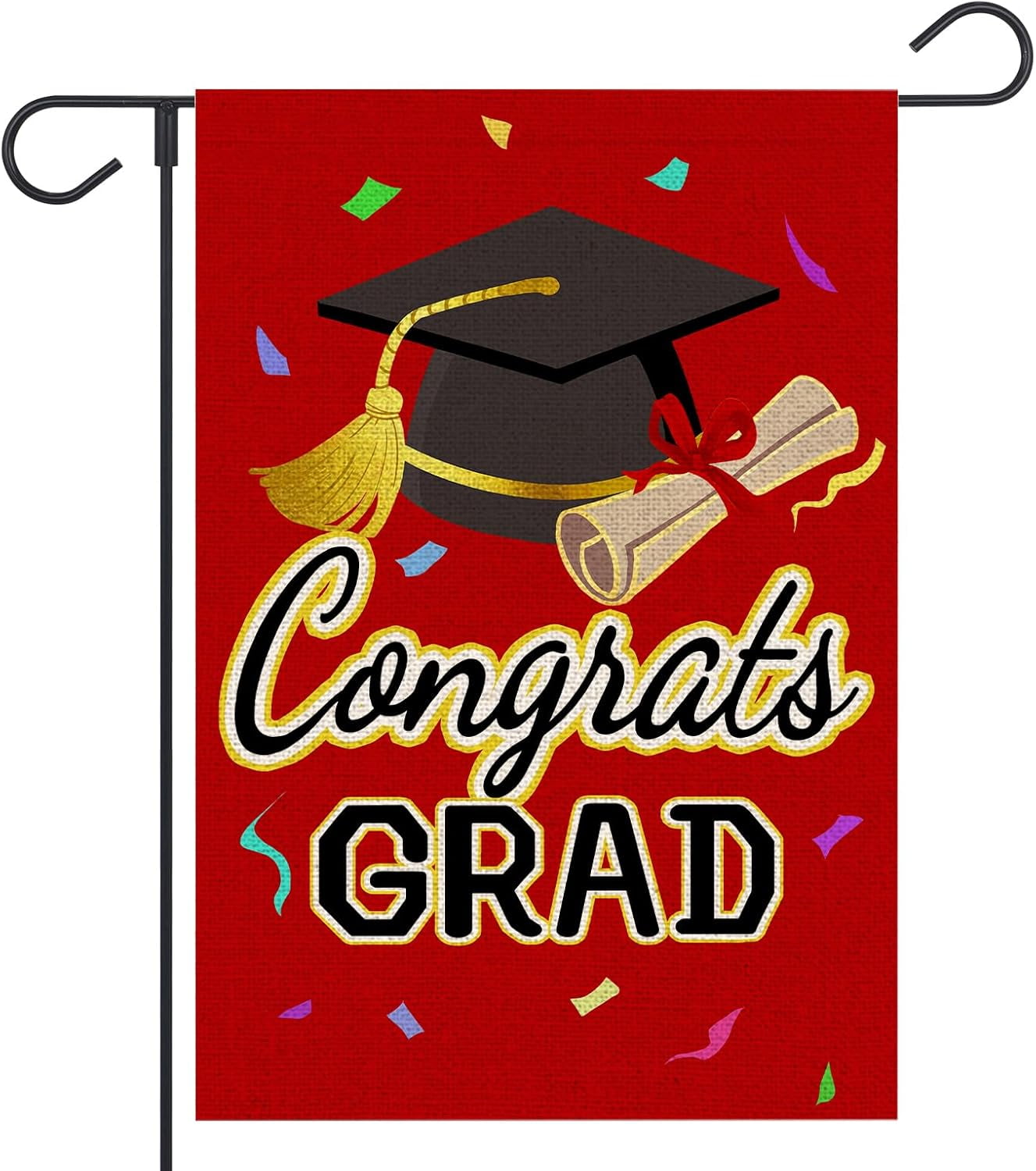 Diploma Cap Congrats Grad Garden Flag Double Sided Outside Small Burlap ...