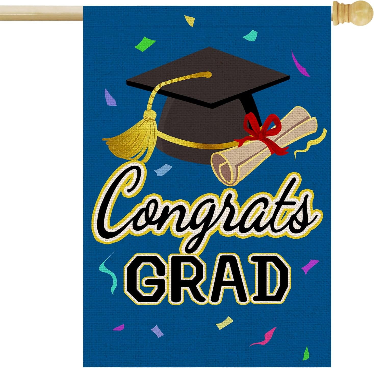 Diploma Cap Congrats Grad Garden Flag Double Sided Outside Small Burlap ...