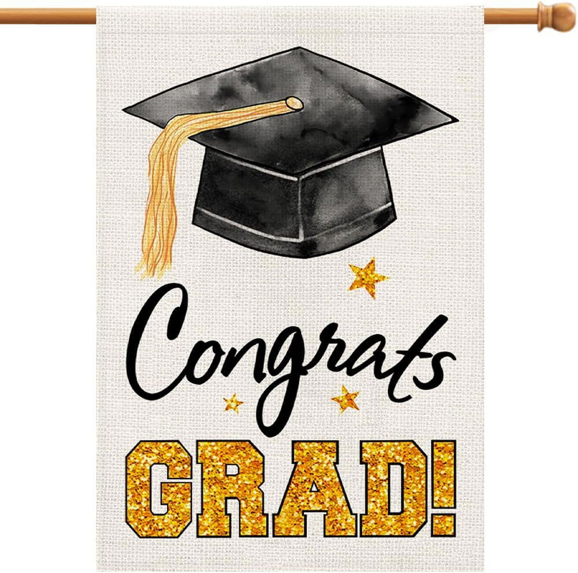 Diploma Cap Congrats Grad House Flag Burlap Double Sided, Class Of 2024 ...