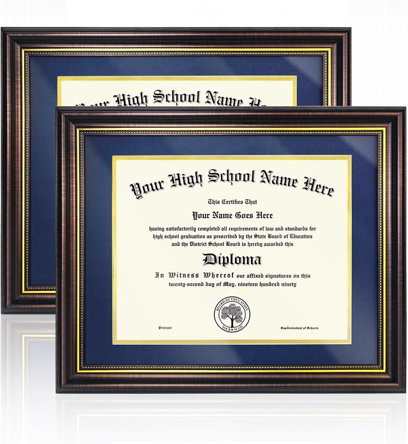 Diploma Frame 8.5x11 with Blue over Gold Mat - Certificate Frame 11x14 ...