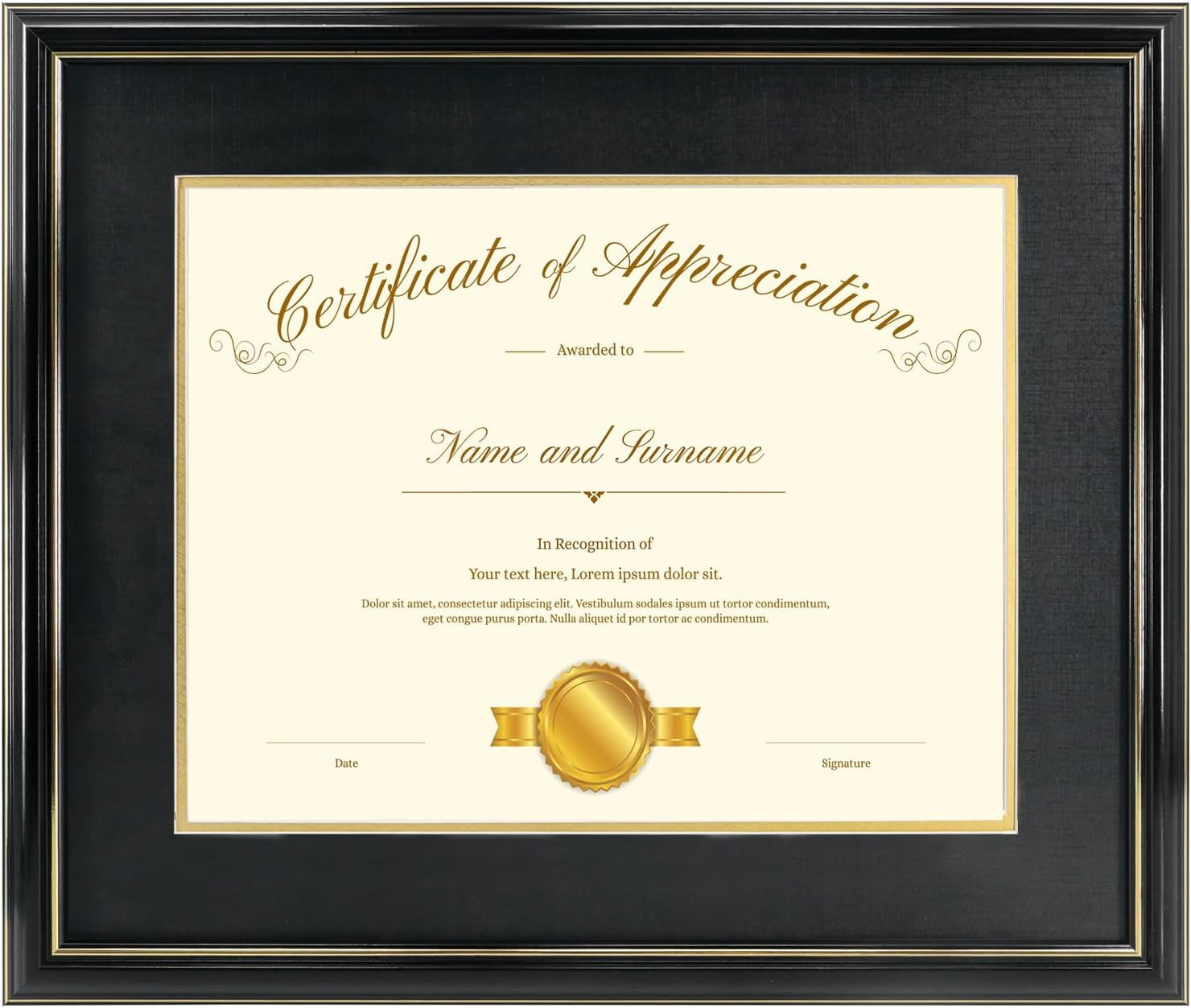 Diploma Frames 11x14 with Mat, 15x18 Black Gold Color Document Frame ...