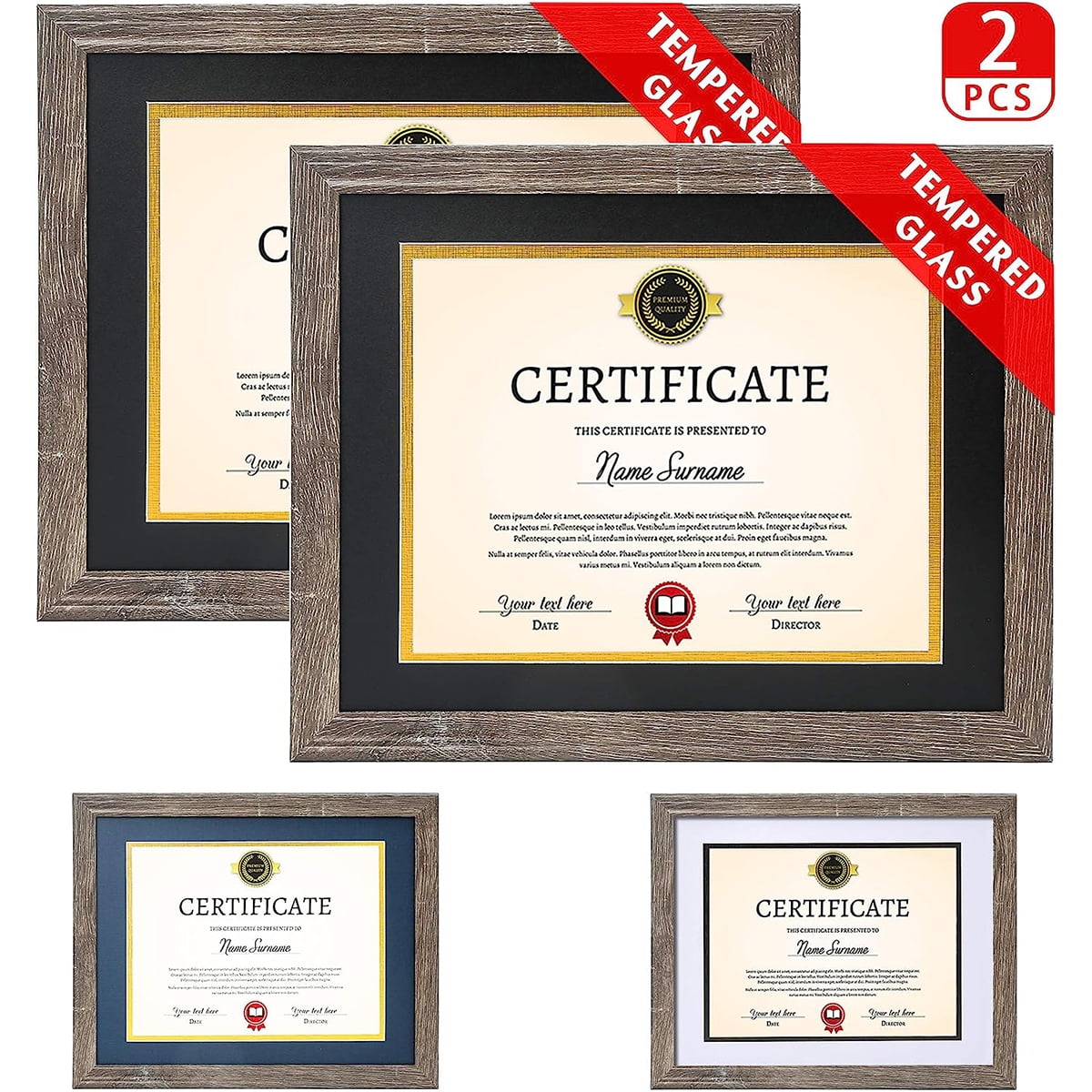 Diploma Frame Tempered Glass, 8.5x11 Navy Black White Gold Mat, 11x14 ...