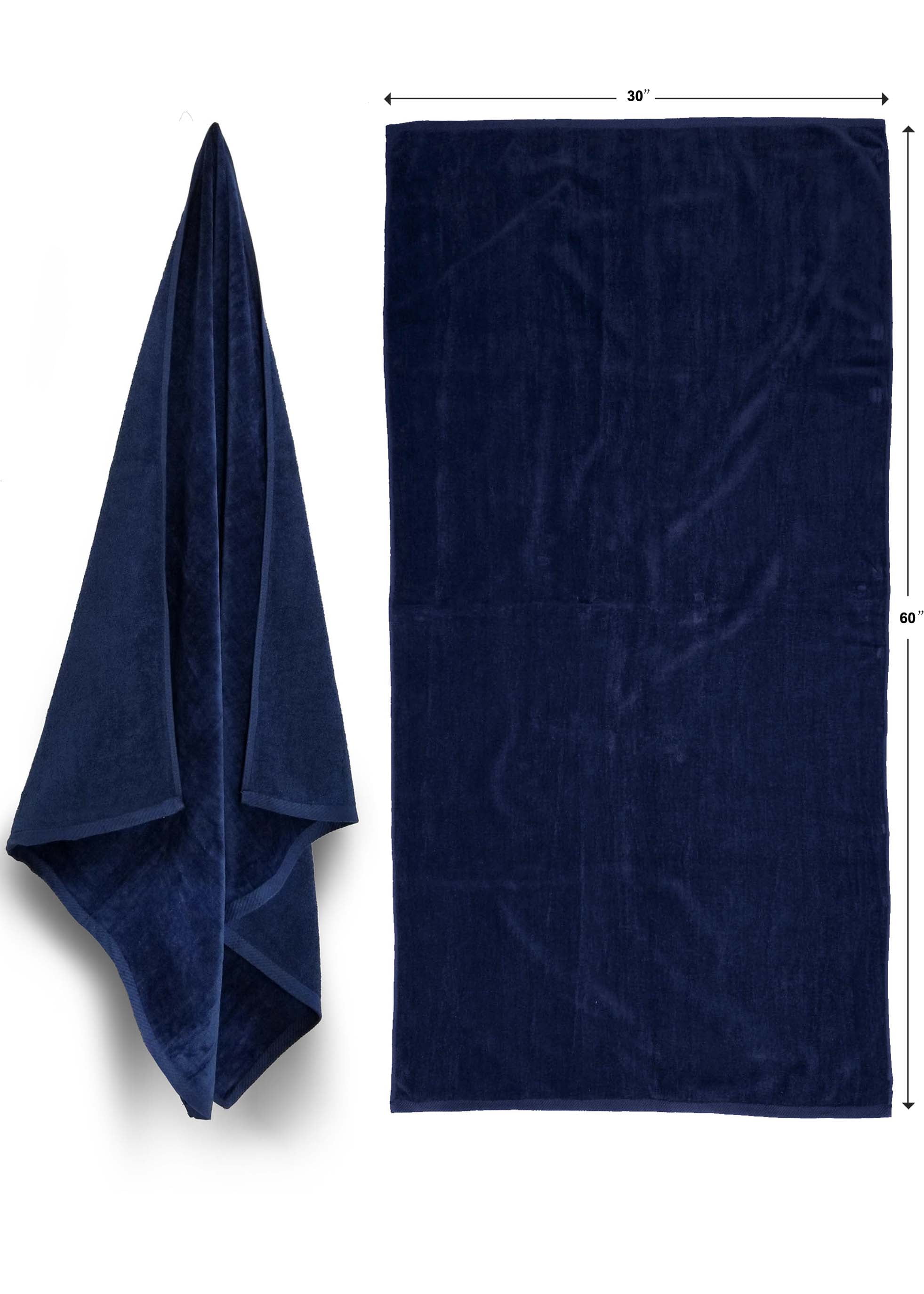 Diplomat Beach Towels Terry Velour 30x60 2-Pack (Navy Blue PMS 648-C ...