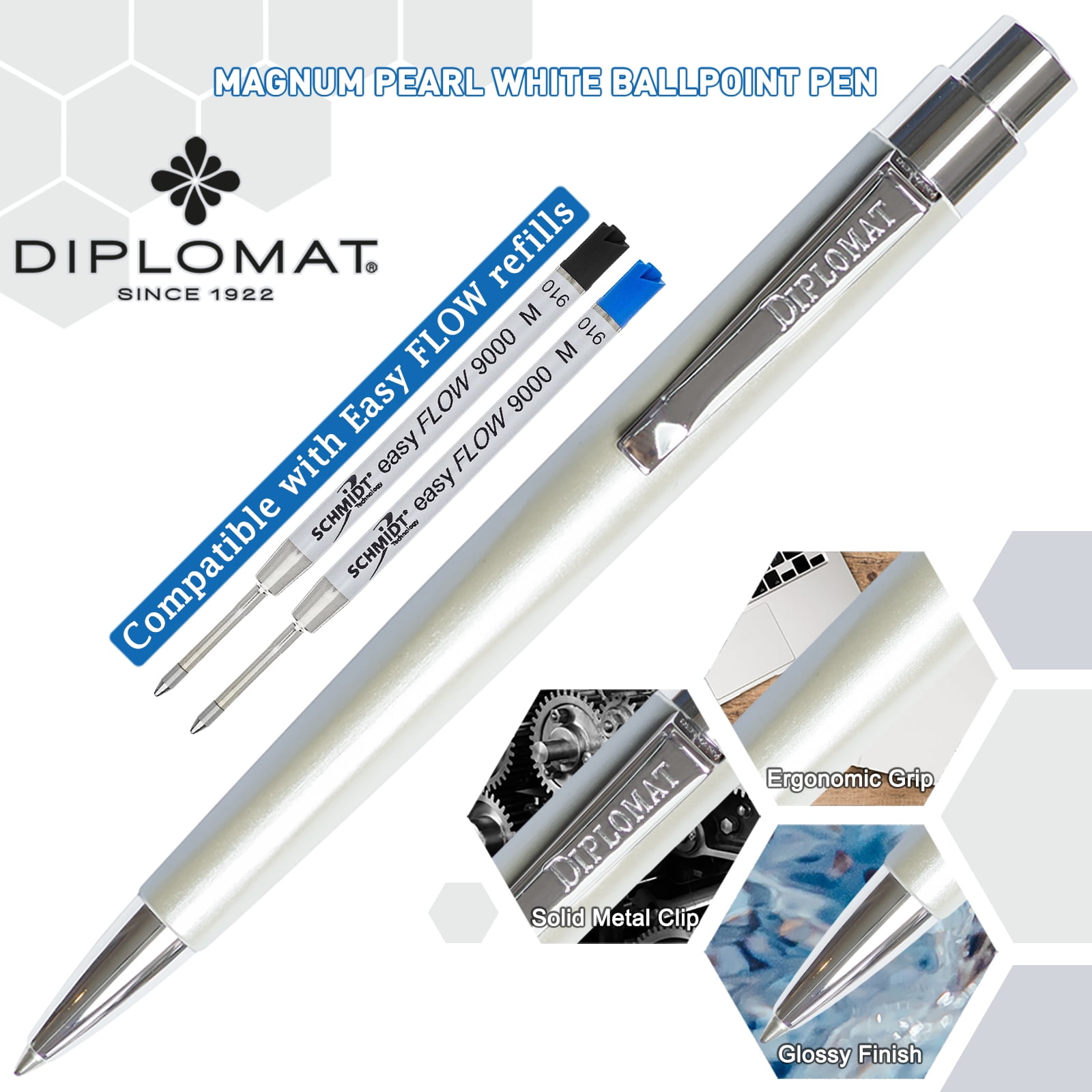 Diplomat Magnum Ball Point Pen - Pearl White (Black Ink, Medium Tip ...