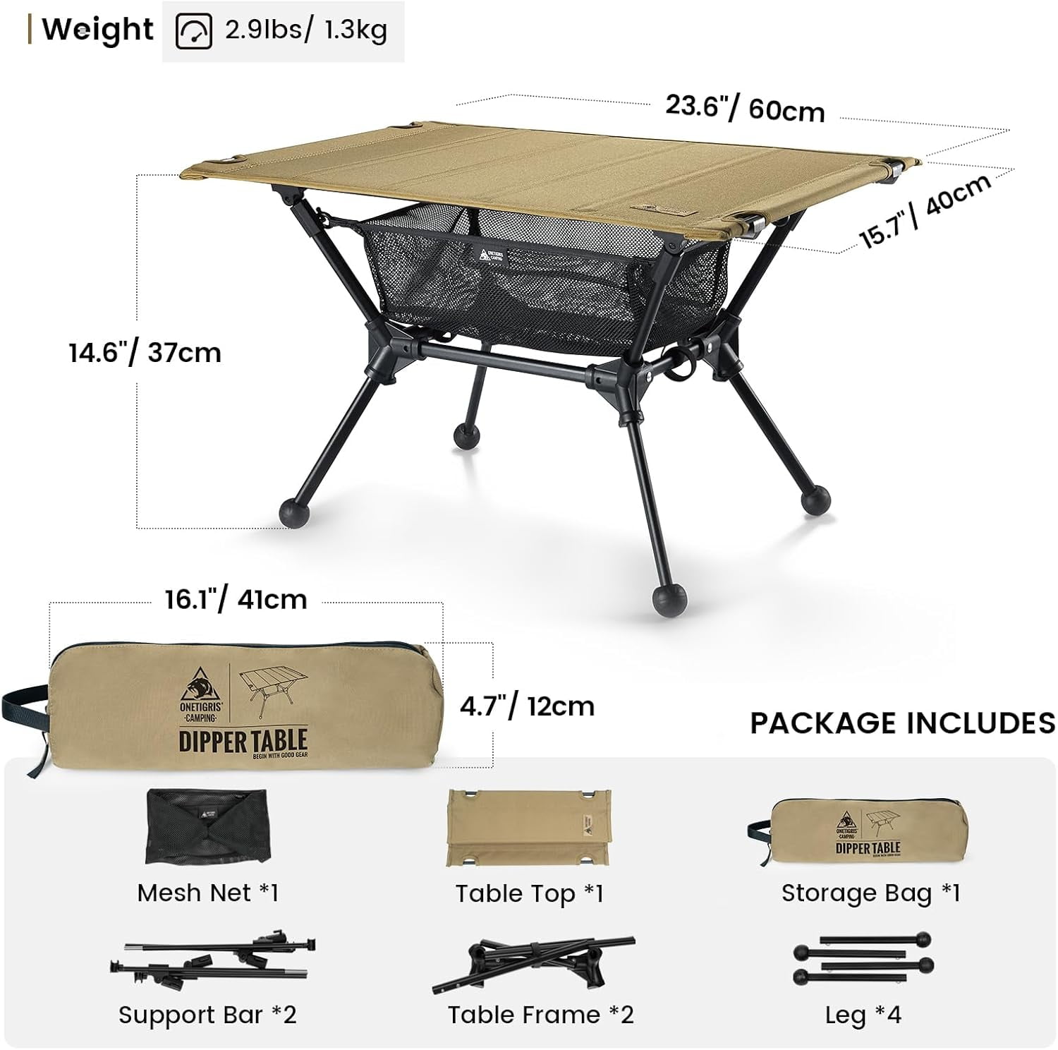 Dipper Camping Table, Lightweight Portable Folding Table with Mesh ...