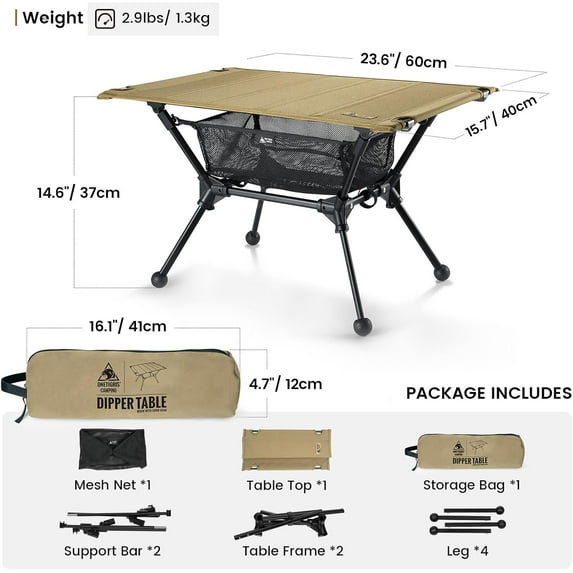 Dipper Camping Table, Lightweight Portable Folding Table with Mesh ...