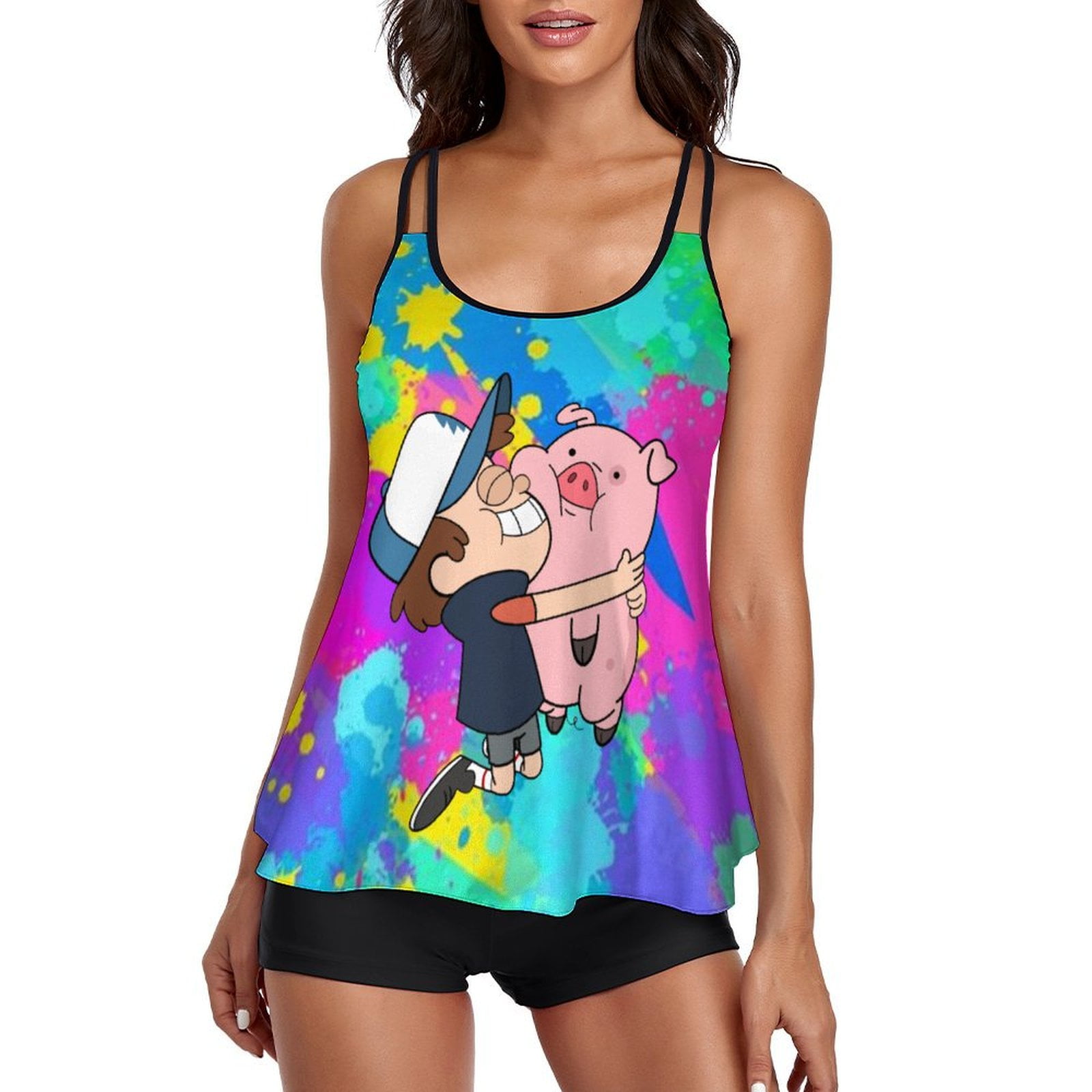 Dipper Waddles Gravity Falls 2 Piece Swimsuit for Women Tummy Control Tankini Set Split Swimwear ...