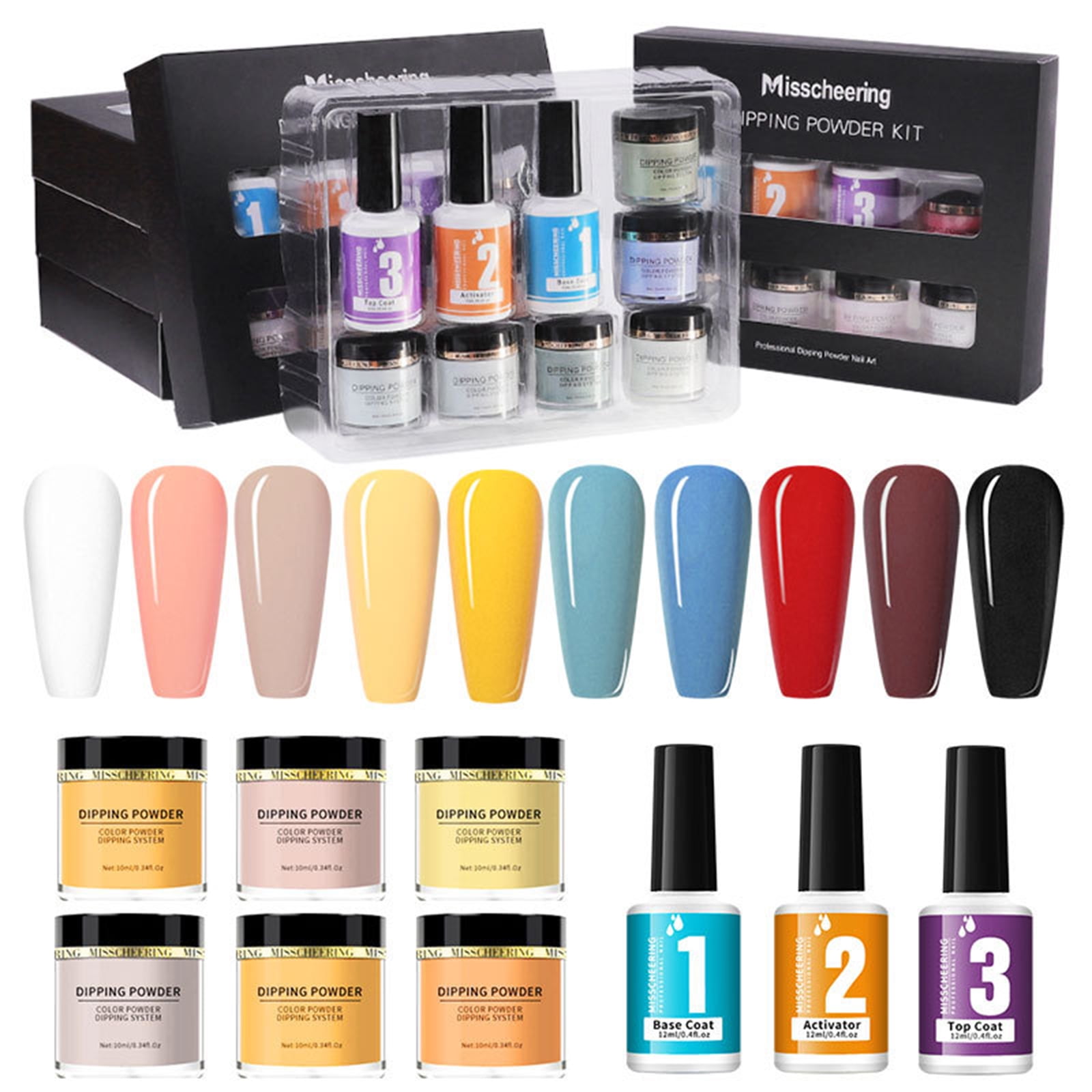 Dipping Powder,Art With Colors Set Dip Led Nail Lamp Art Kit Diy 6 ...