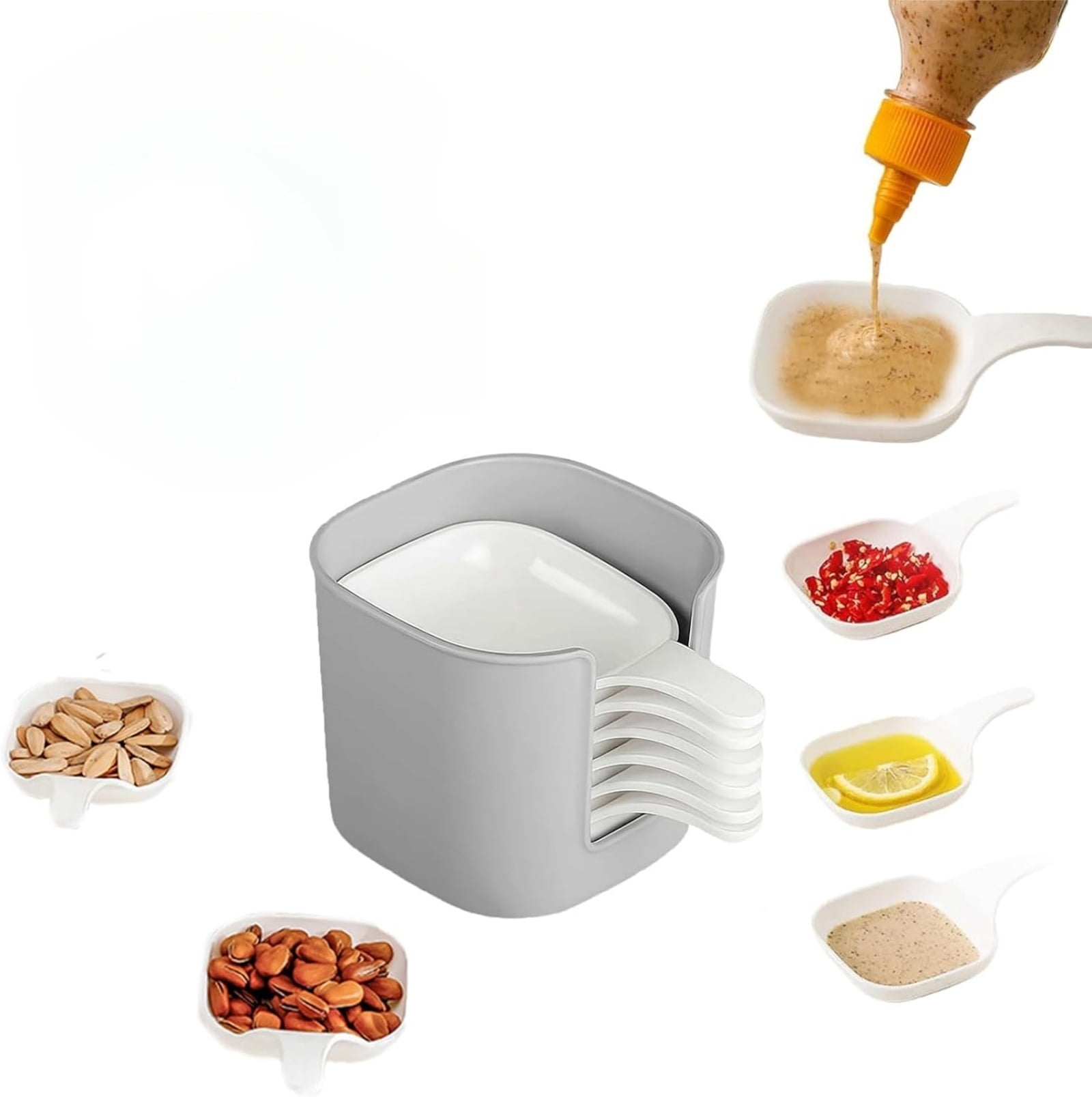 Dipping Sauce Plate and Holder Set, 6PCS Plastic Dipping Dish with ...
