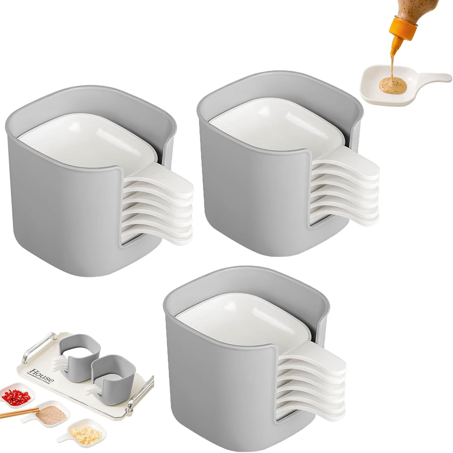 Dipping Sauce Plate & Holder Set (7counts/Set), Dipping Sauce Plate Set ...