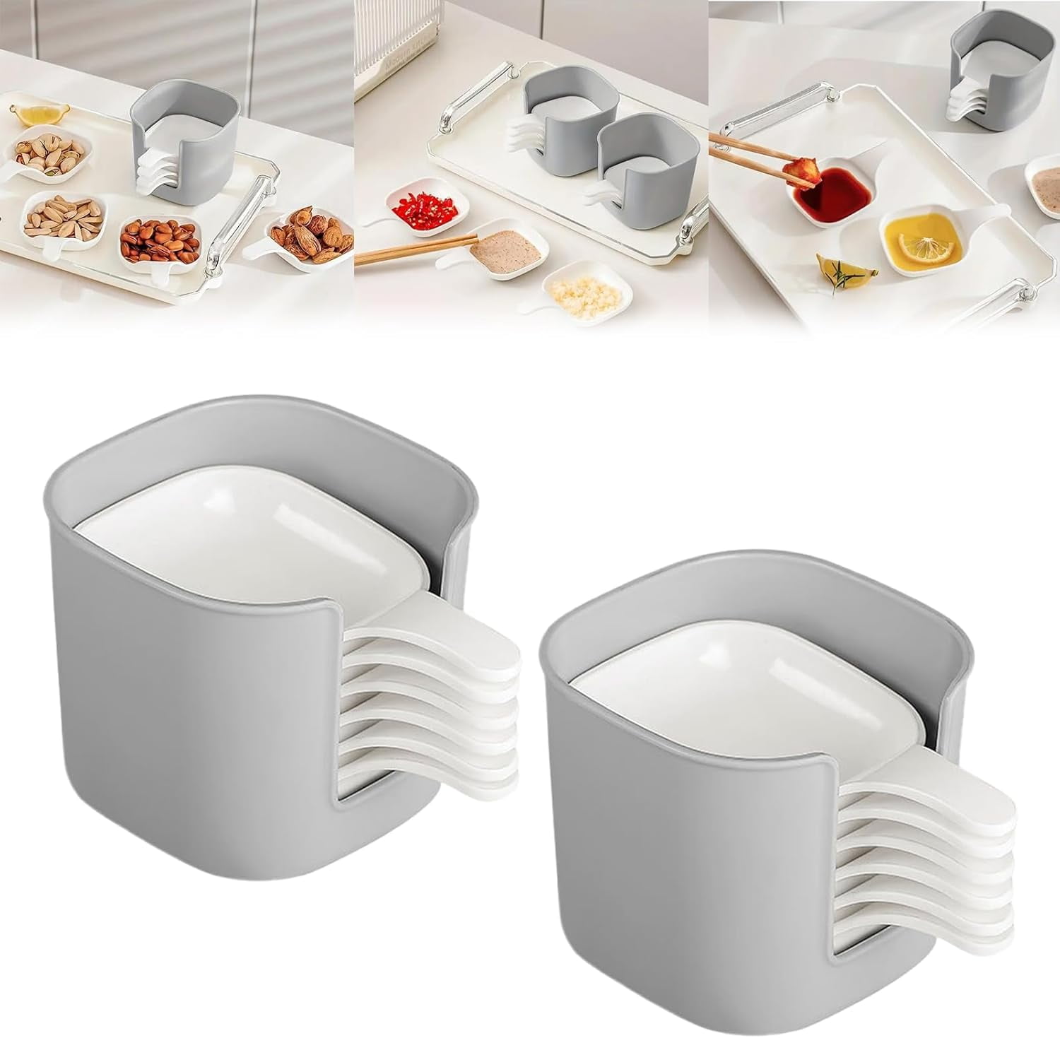 Dipping Sauce Plate & Holder Set (7counts/Set), Dipping Sauce Plate Set ...