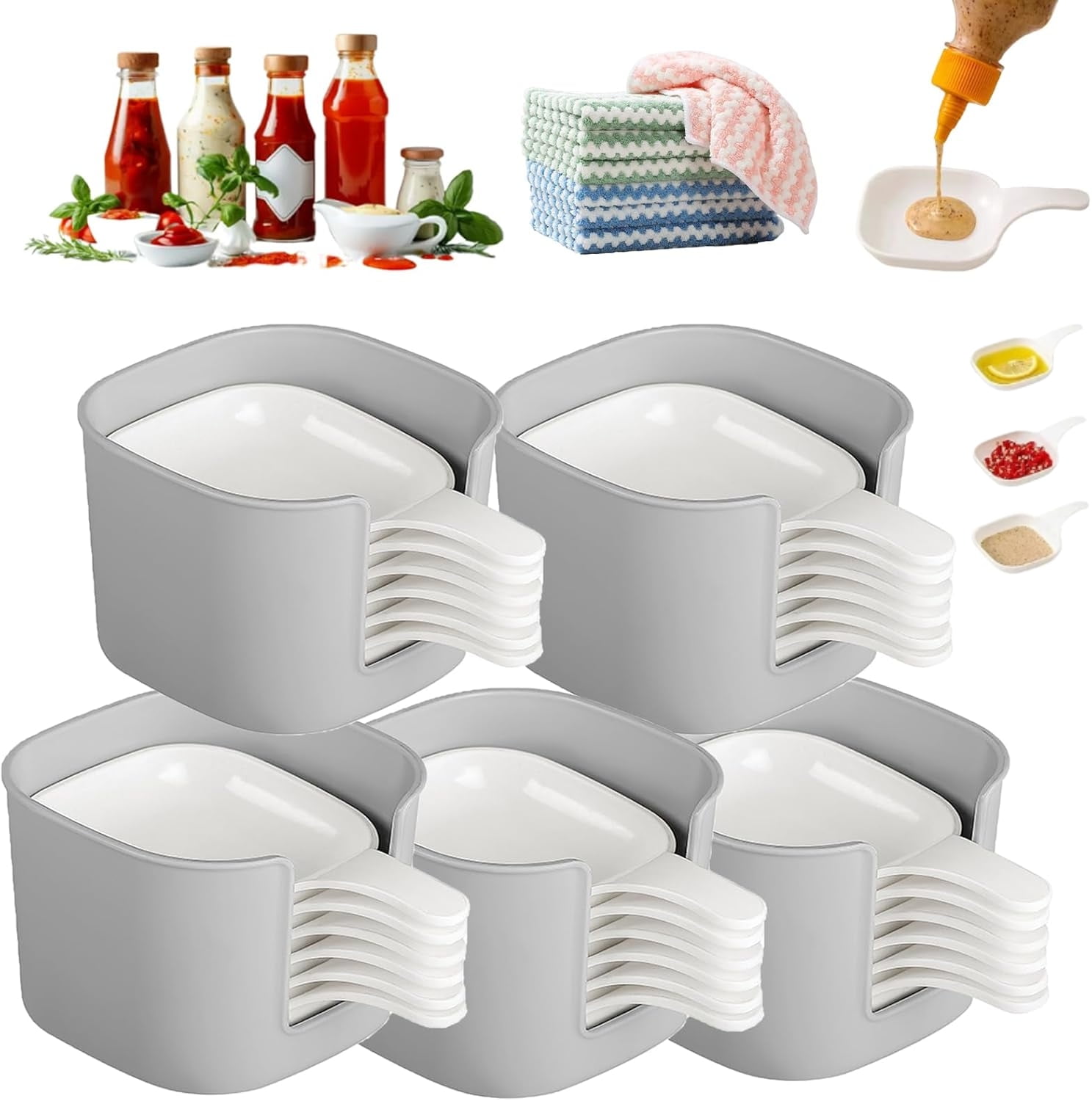 Dipping Sauce Plate & Holder Set, Reputatioin Plate, Mini Dipping Bowls ...