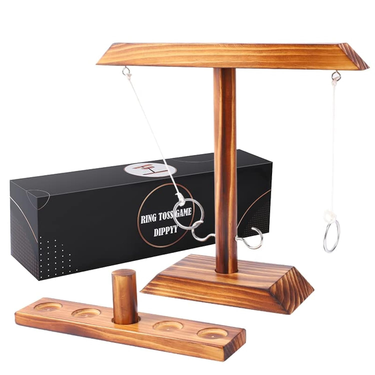 Dippyy Ring Toss Game for Adults - Wooden Ring Hook Tossing Game, Hook and Ring Game On a String ...