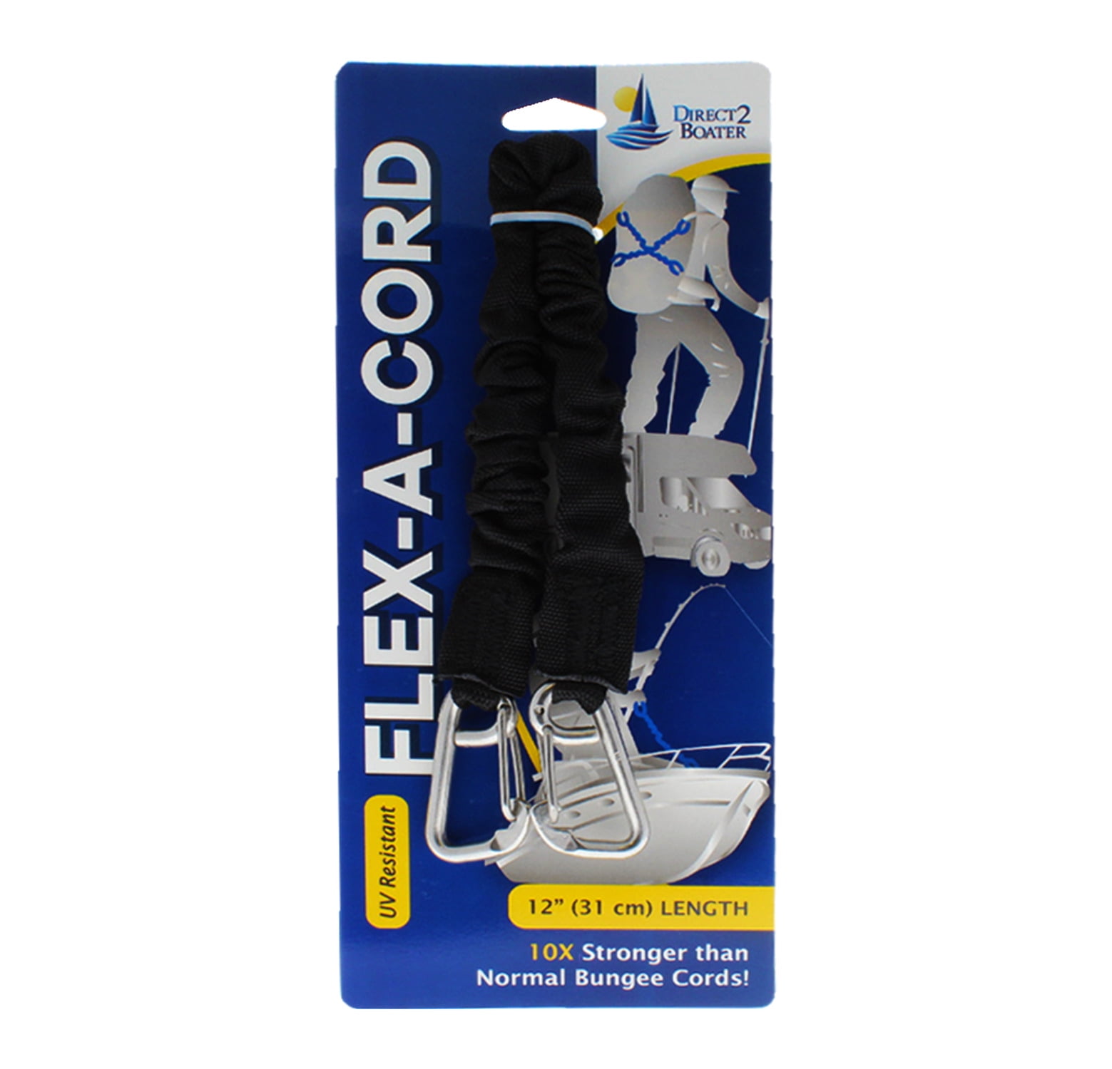Direct 2 Boater's Flex-A-Cord - 12" Length - Black Nylon with Stainless ...