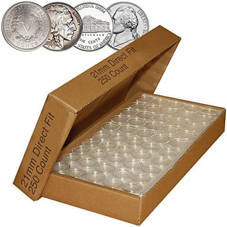 Direct-Fit Airtight 21mm Coin Capsule Holders for Nickels (Qty: 250 ...