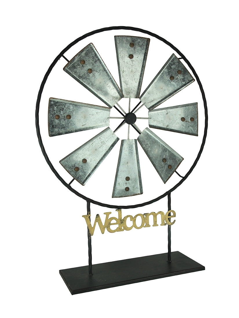 Direct International Black and Silver Metal Spinning Windmill Welcome ...