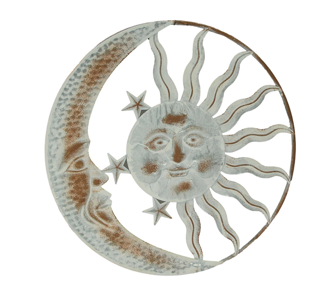 Direct International White Metal Sun Moon Wall Hanging Décor, 20 Inch ...