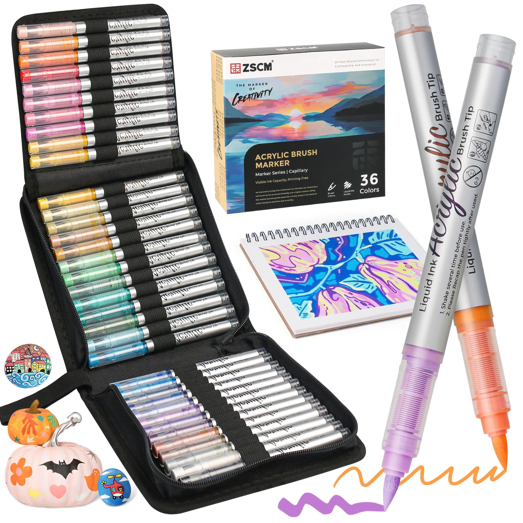 Direct Liquid Acrylic Paint Markers, 36 Colors Acrylic Brush Pen Kit ...
