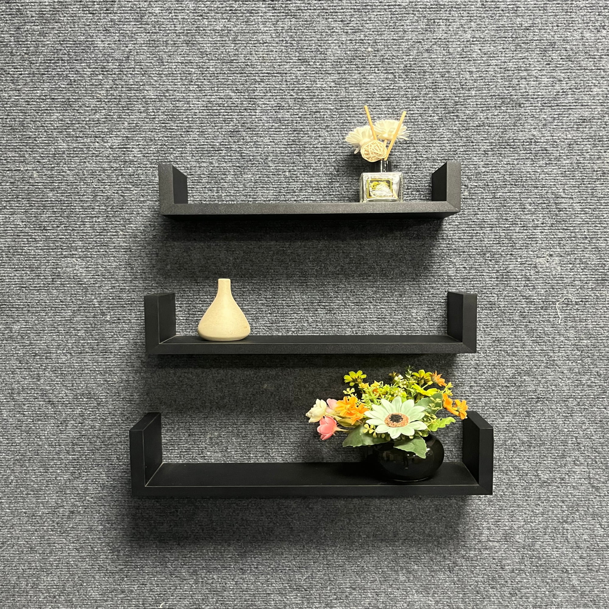 Direct Wicker 3-Piece Black Floating U-Shaped Wall Display Shelve for ...