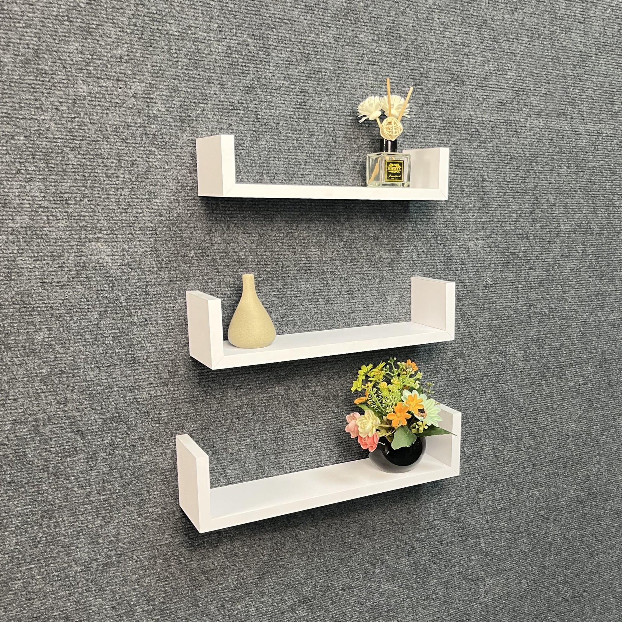 Direct Wicker 3-Piece White Floating U-Shaped Wall Display Shelve for ...