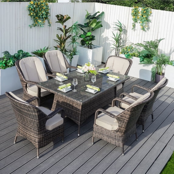 Direct Wicker 7-Piece Outdoor Wicker Patio Dining Set, Rectangular ...