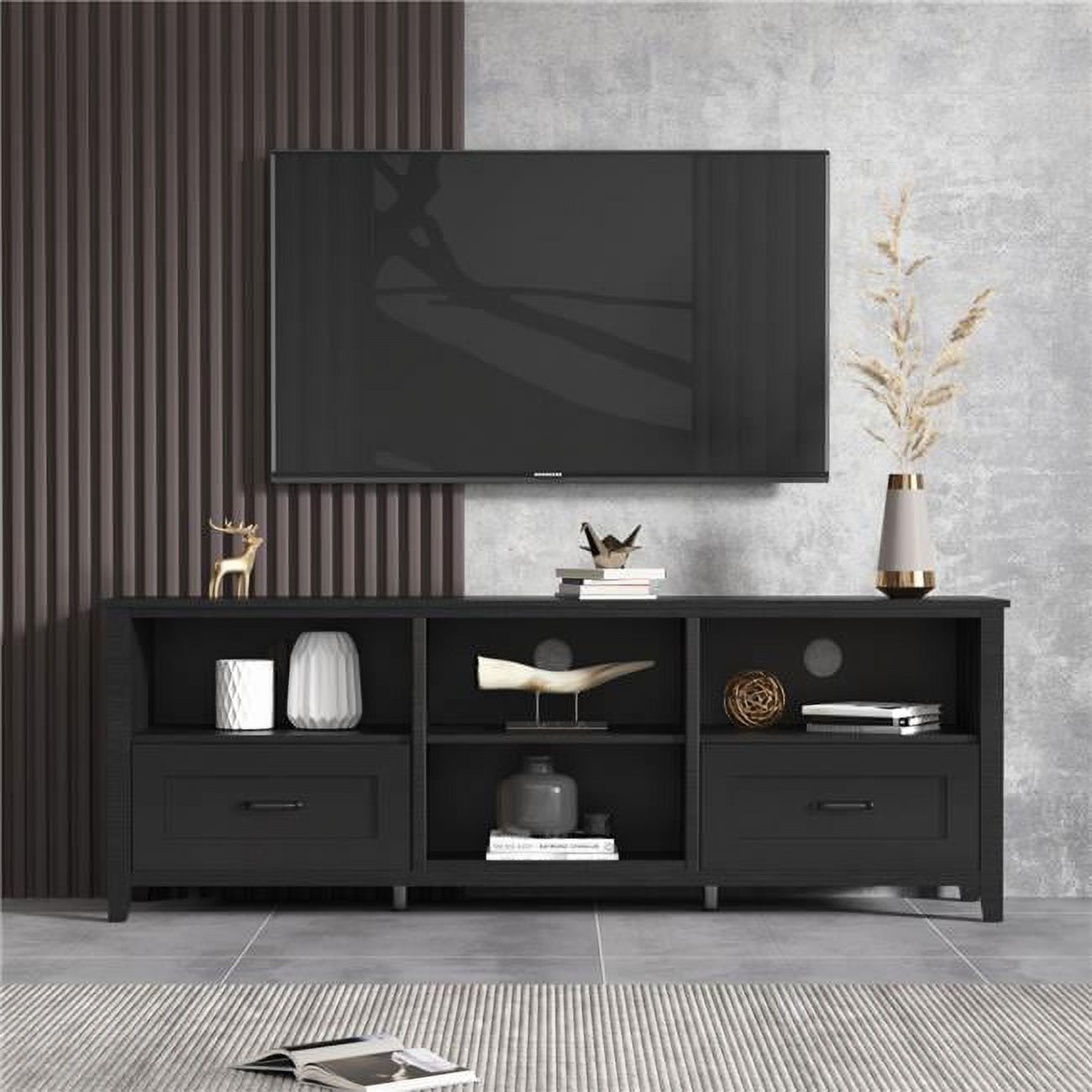 Direct Wicker 70.08 Inch Length Black TV Stand, Entertainment Cente ...